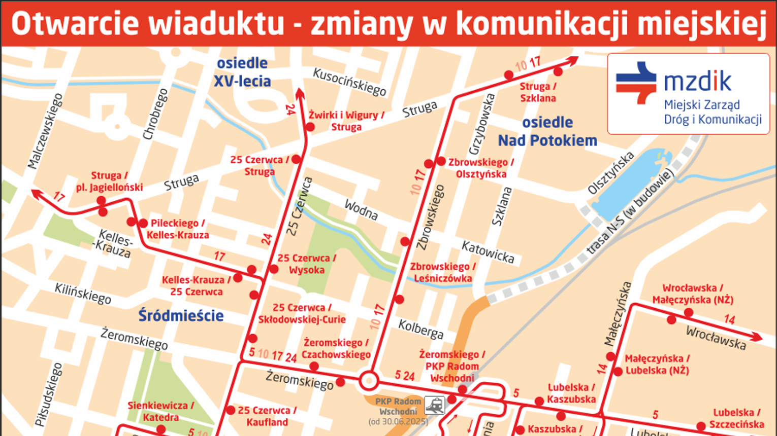 Zmiany w komunikacji miejskiej w rejonie wyremontowanego wiaduktu od 28 czerwca 2025